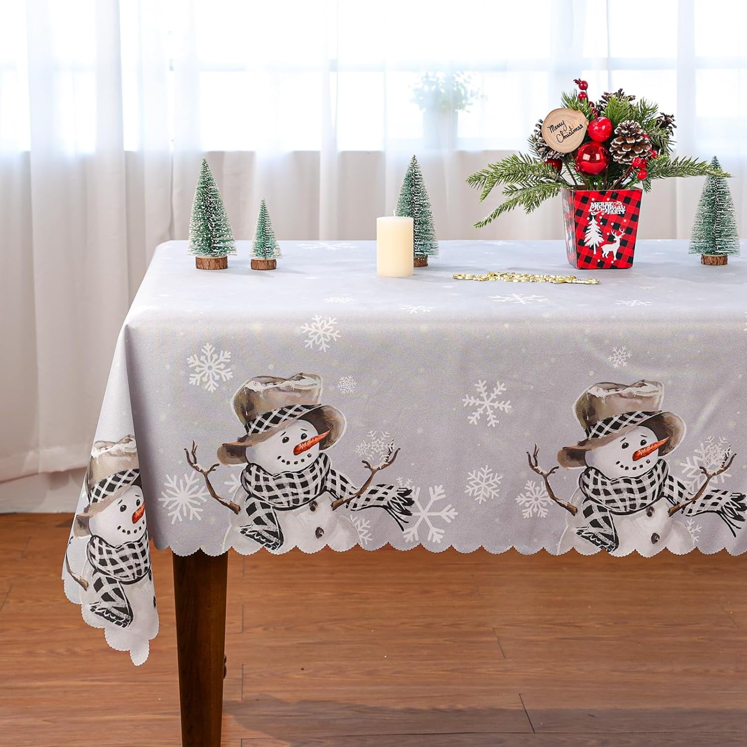 Christmas Tablecloth, Christmas Snowman Decor Table Cover Xmas ...