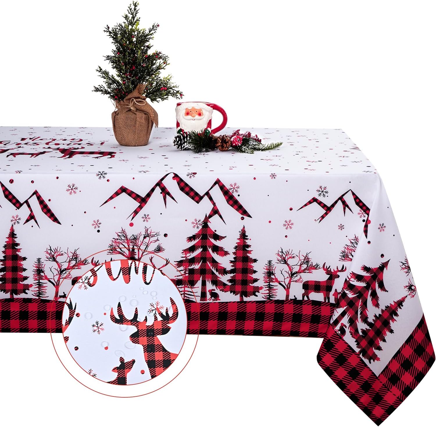 Christmas Tablecloth, Elk Snowflake Merry Christmas Table Cloth, Red ...