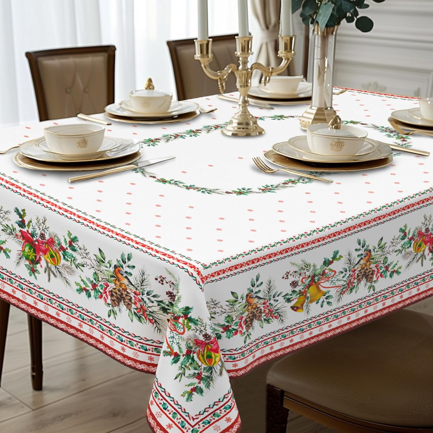 Christmas Tablecloth Holly Christmas Table Cloth, Washable Table Cover ...
