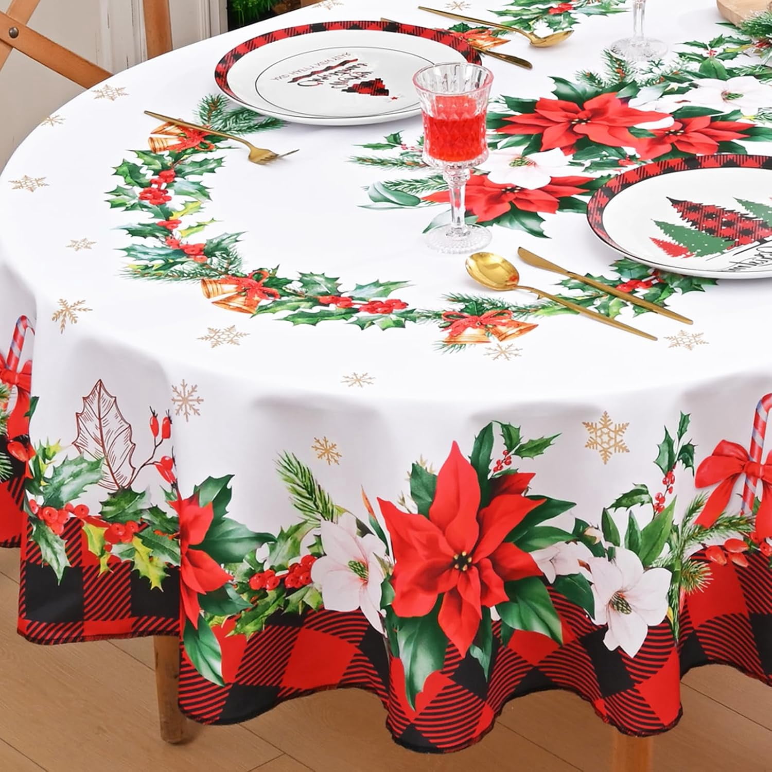 Christmas Tablecloth Oval Tablecloth for Holiday, Water-Resistant and ...