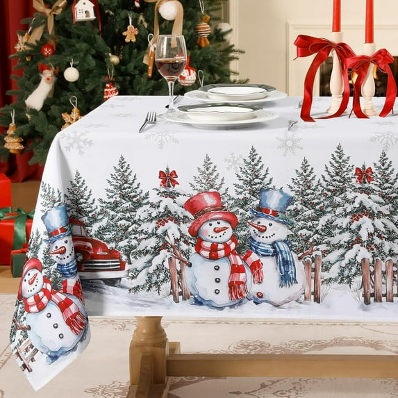 Christmas Tablecloth Rectangle 60x120 Inch, Winter Xmas Snowman Truck ...