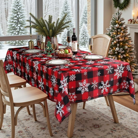 Christmas Tablecloth Rectangle, Plaid Table Cloth with Snowflake ...