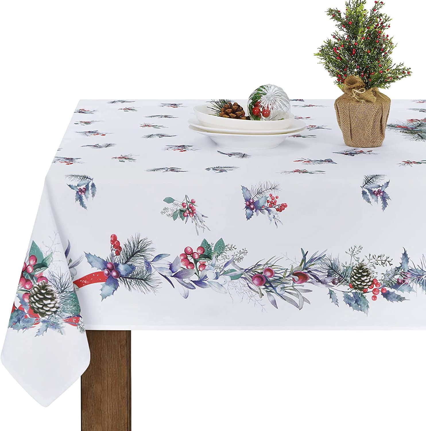 Christmas Tablecloth for Rectangle Tables, Christmas Holly Wreath ...