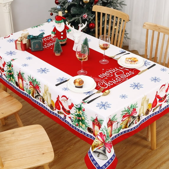 Christmas Tablecloth for Rectangle Tables,Santa Claus Farmhouse Holiday ...