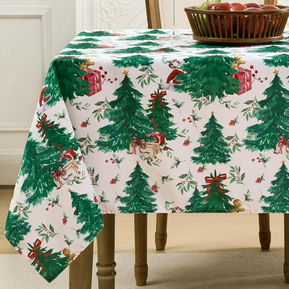Christmas Tablecloth Rectangle, Winter Christmas Trees Green Table ...