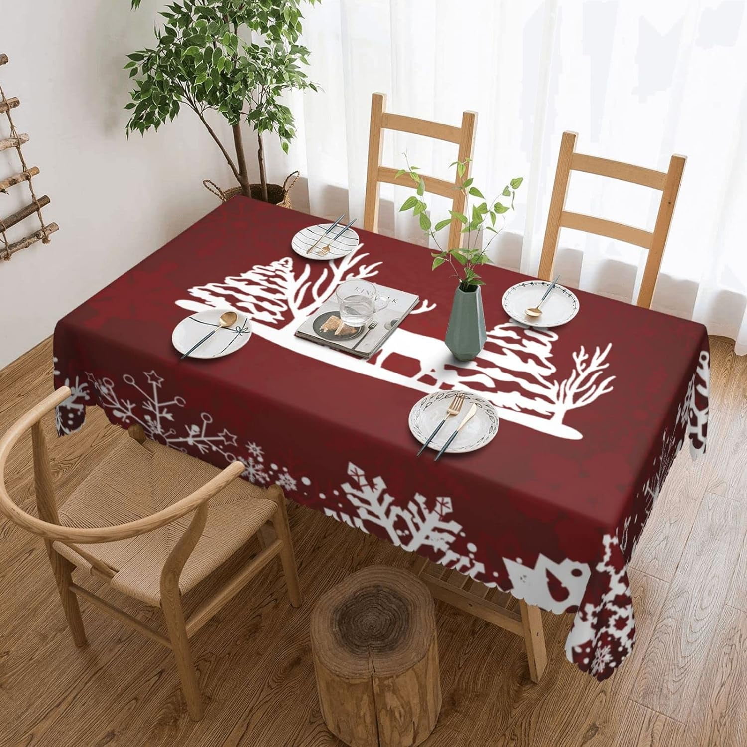 Christmas Tablecloth Rectangle, Xmas Snowflake Pattern, Washable Table ...