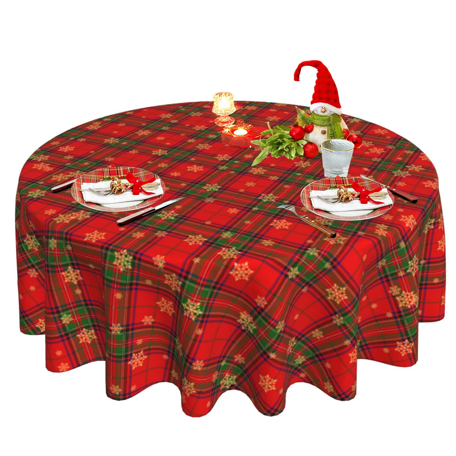 Christmas Tablecloth Red Green Buffalo Plaid Round Tablecloth 60 Inch ...