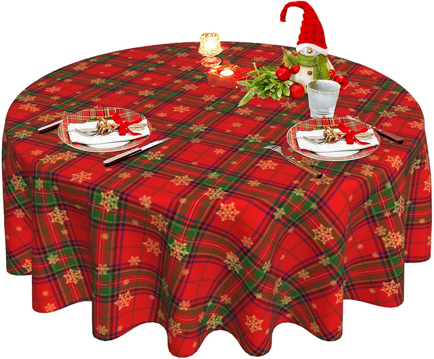 Iczrdu Christmas Tablecloth, Red Green Buffalo Plaid Round 60 Inch ...
