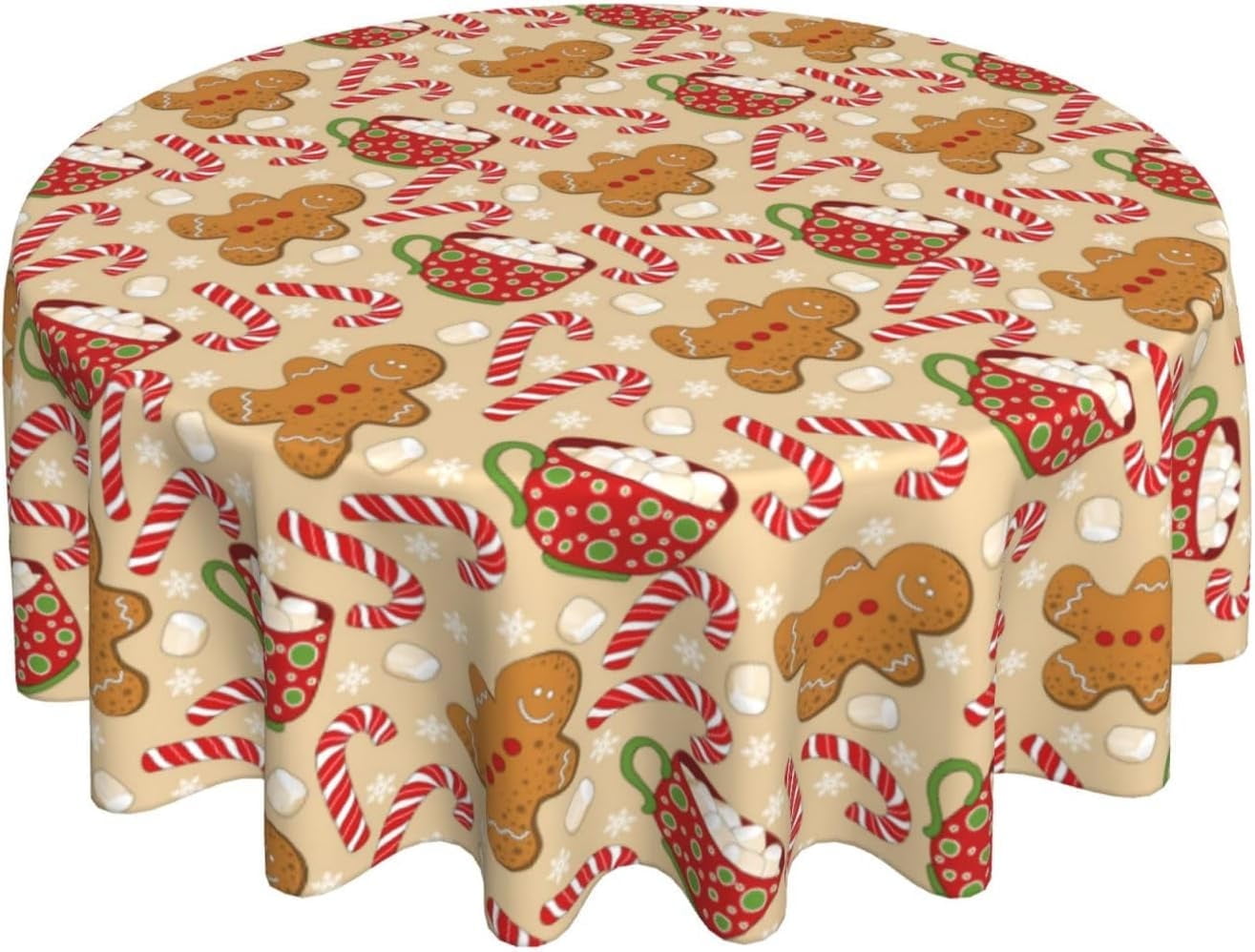 Christmas Tablecloth Round 60×60 Inch, Gingerbread Man Candy Cane ...