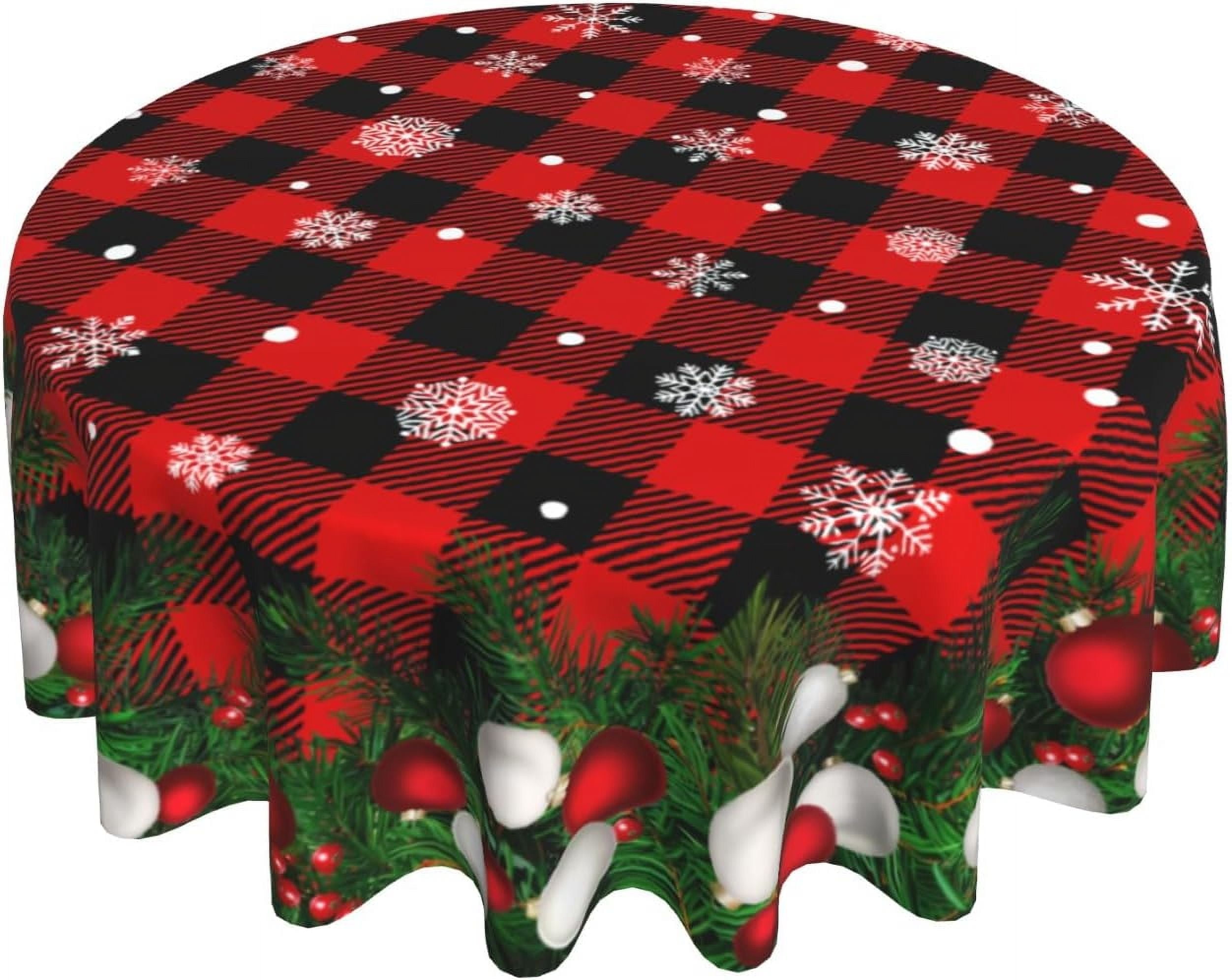 Christmas Tablecloth Round 60 Inch Red and Black Buffalo Check Plaid ...