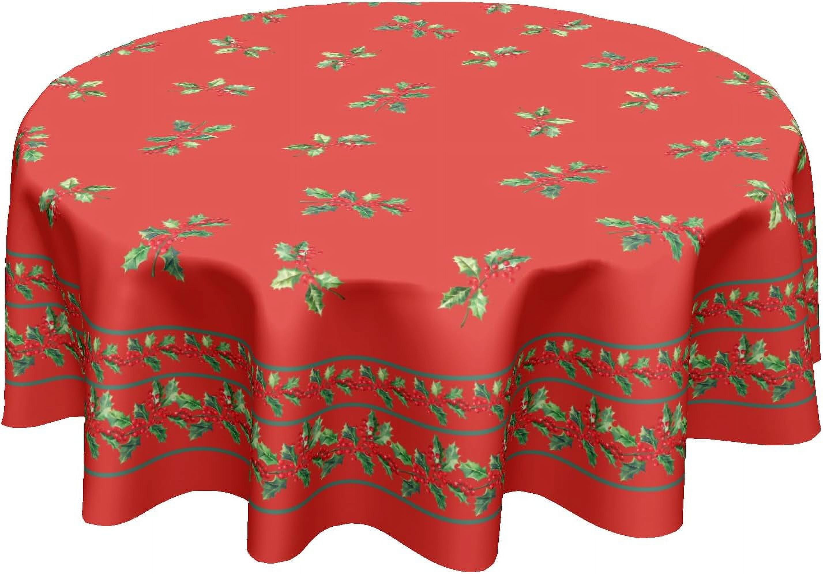 Christmas Tablecloth Round 60 Inch Red Xmas Winter Holly Decorative ...
