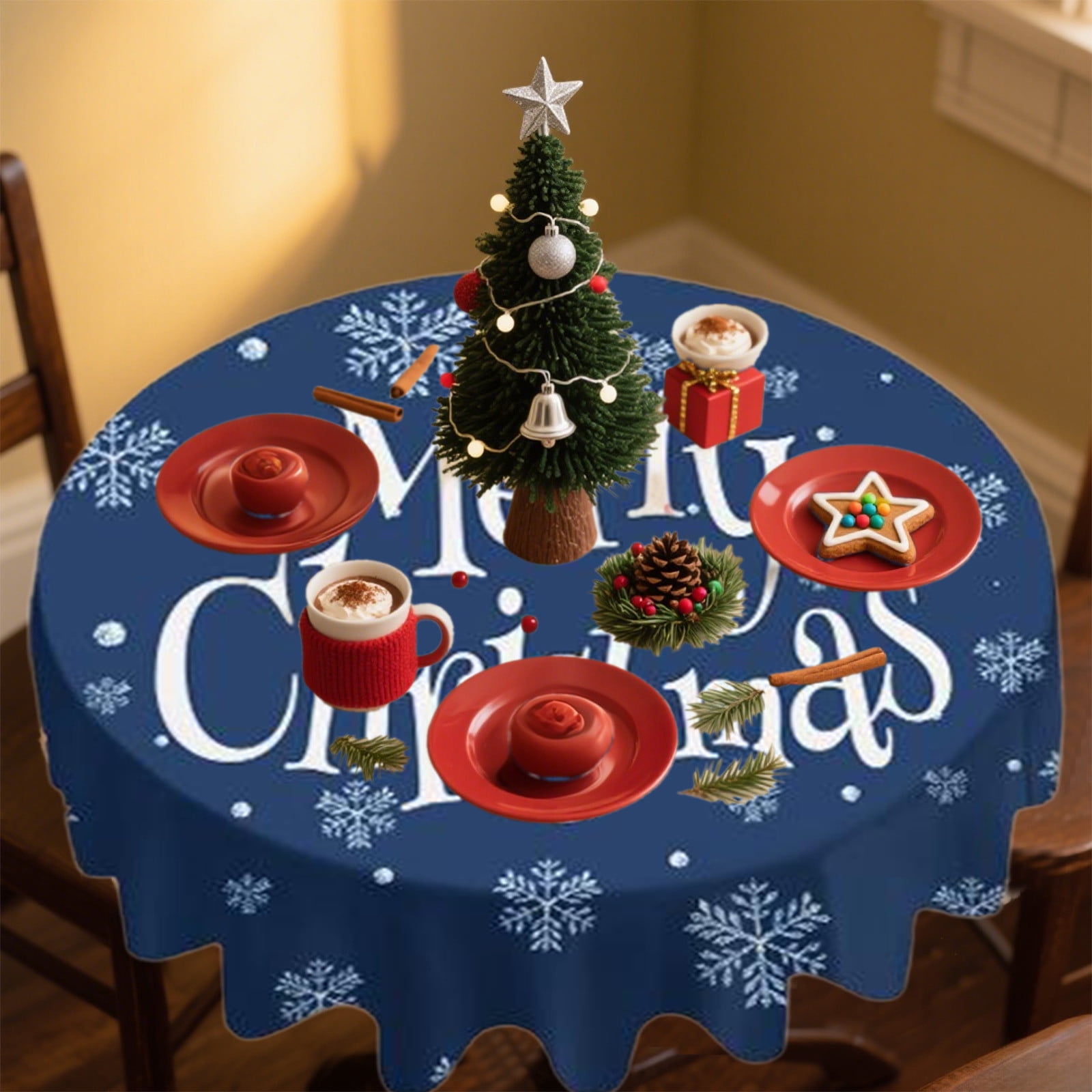Christmas Tablecloth Round 60 Inch Waterproof Holiday Dining Table ...