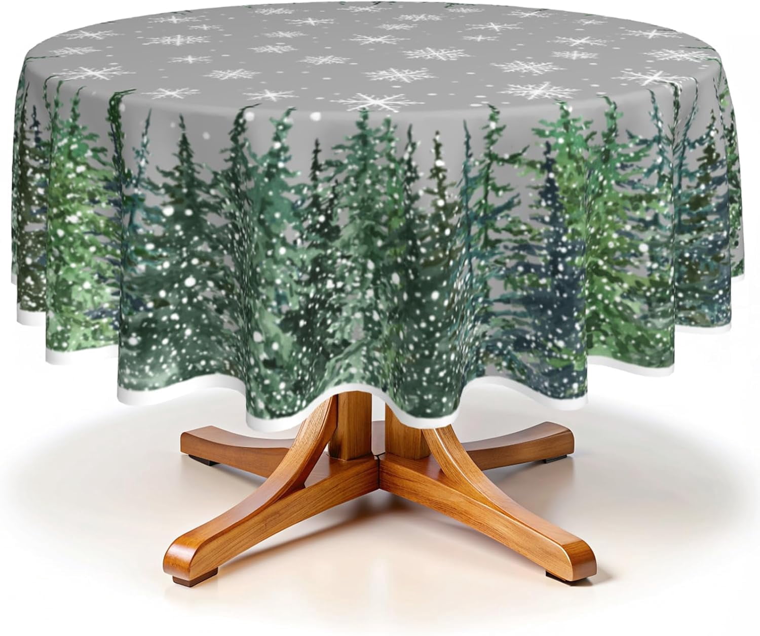 Christmas Tablecloth Round 60 Inch Winter Rustic Watercolor Tree ...