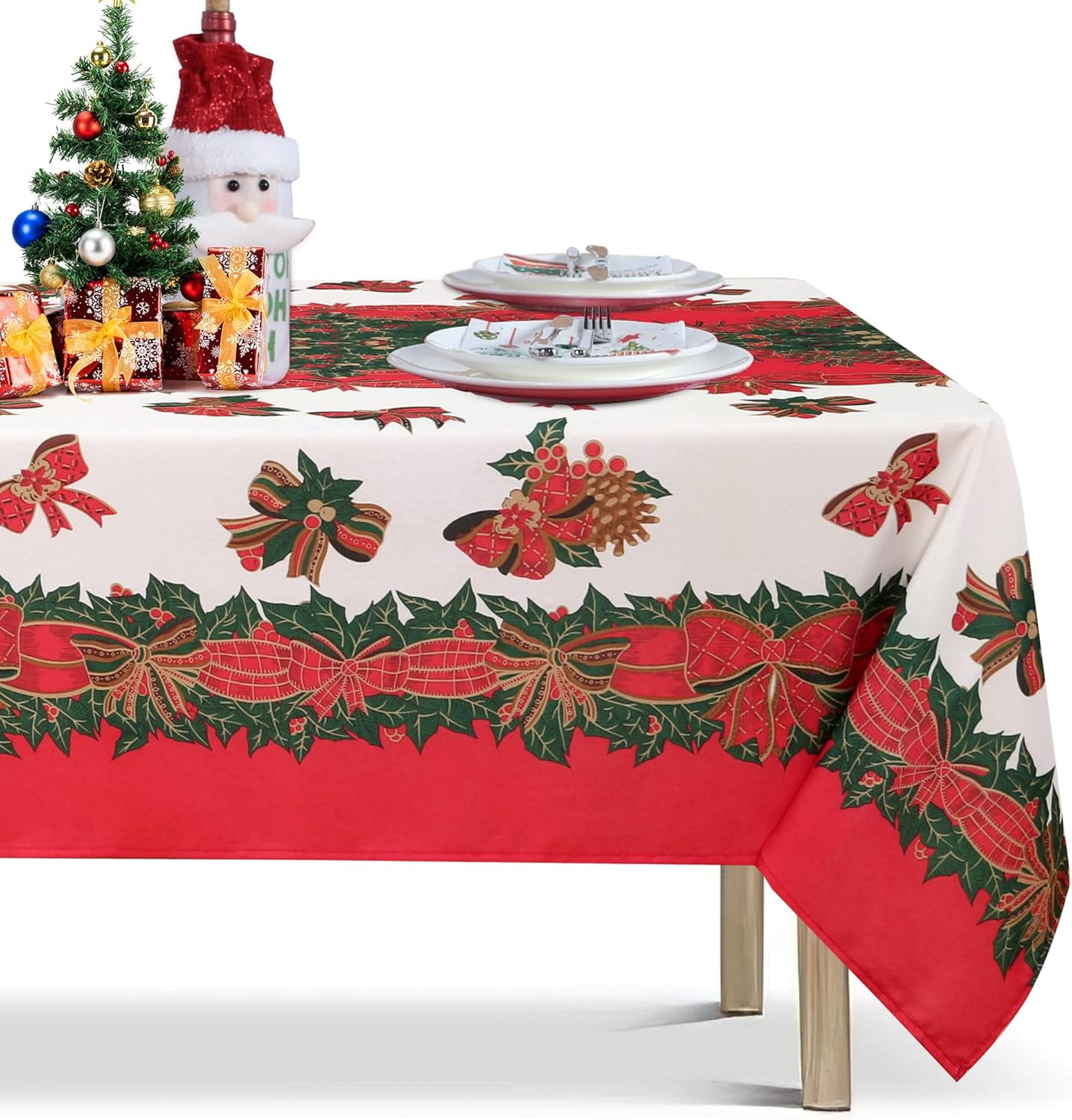 Christmas Tablecloth Round - 60inch Snowflakes Foil Print Pattern ...
