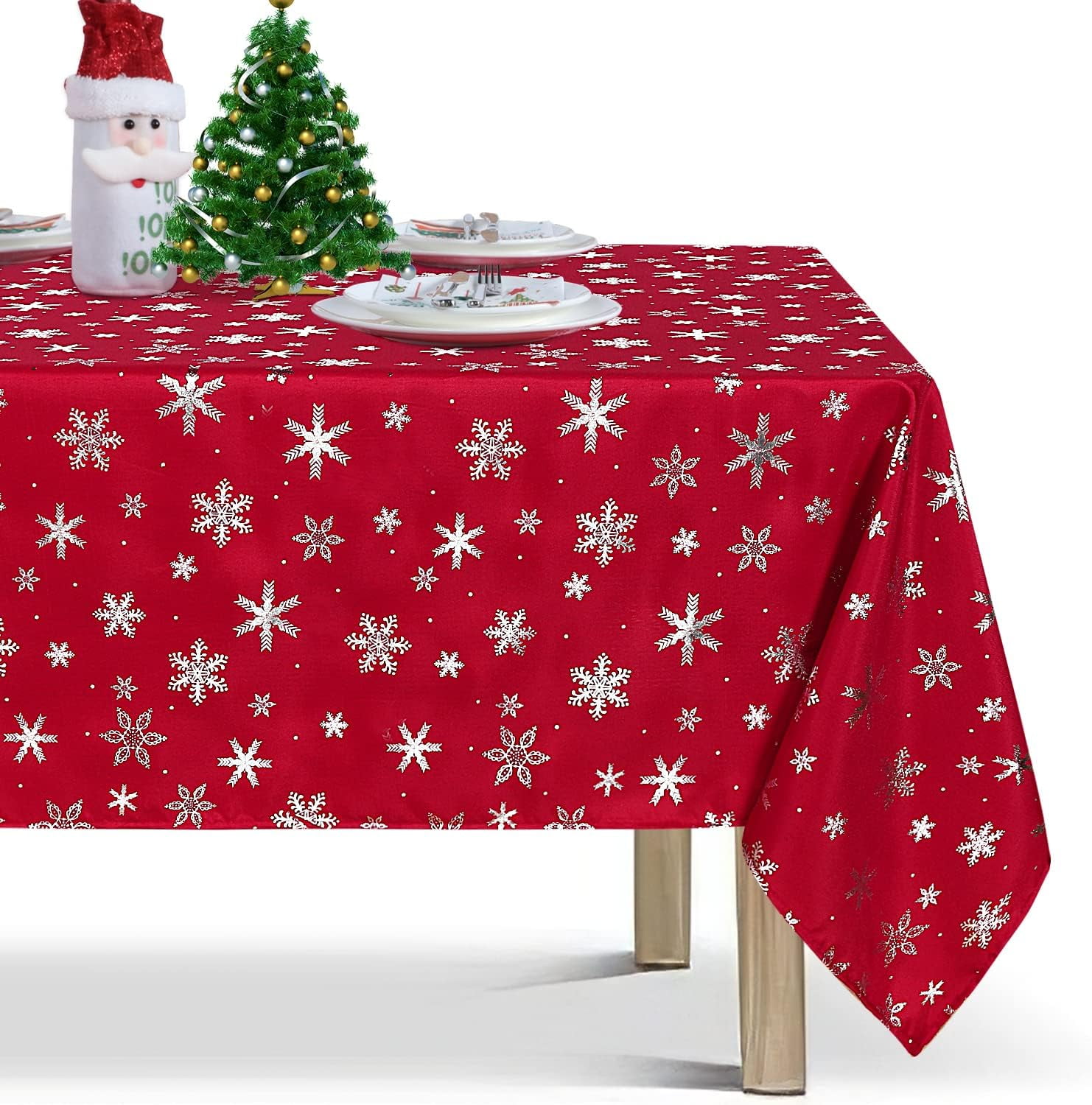 Christmas Tablecloth Round - 60inch Snowflakes Foil Print Pattern ...