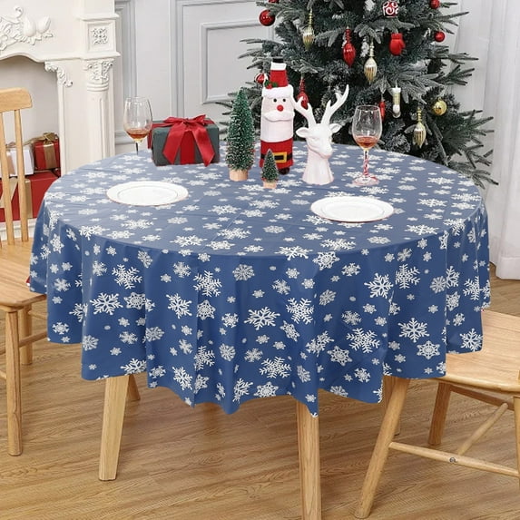 Christmas Tablecloth Round 70 Inch, Blue Snowflake Table Cover ...