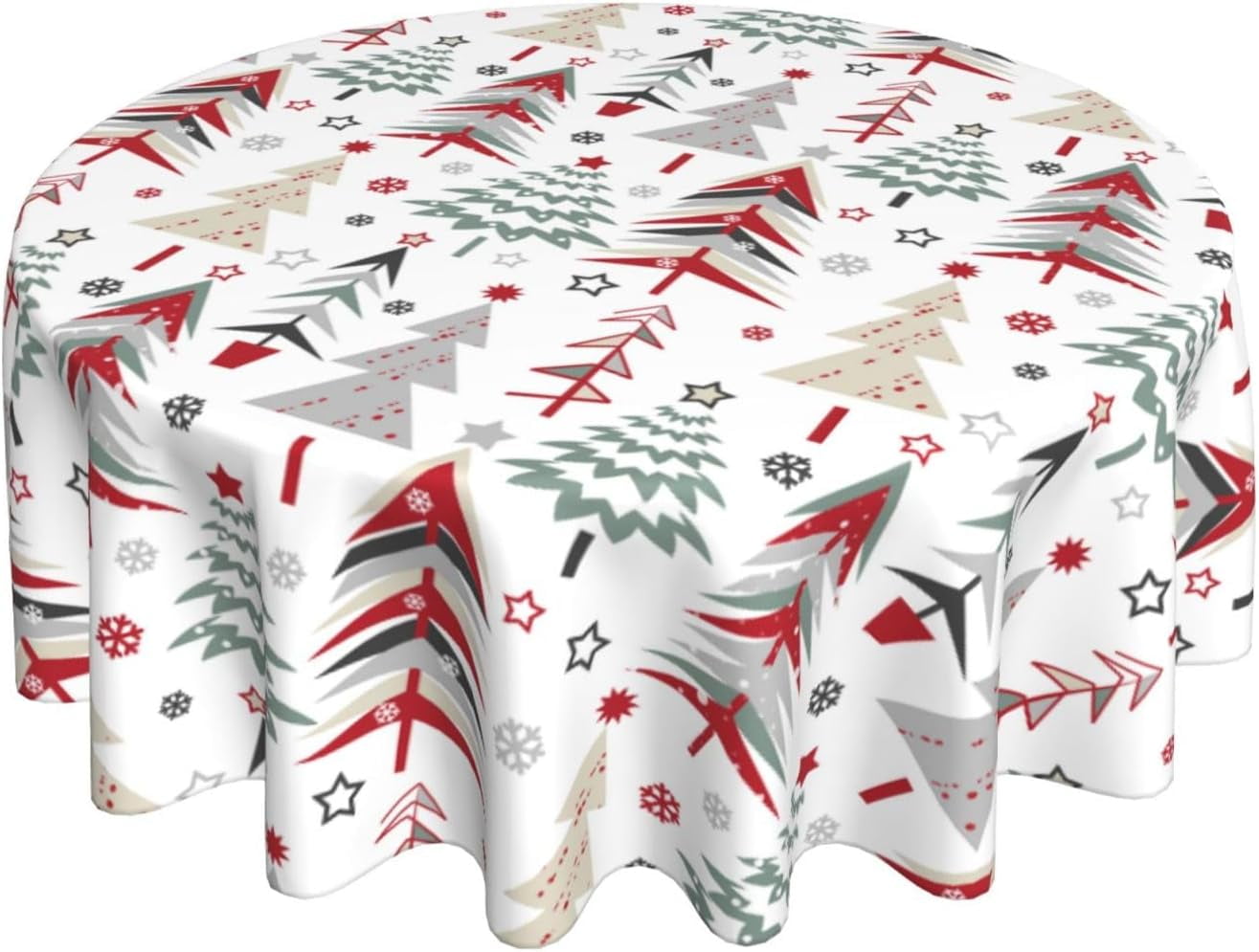 Christmas Tablecloth Round 70 Inch Colorful Red Green Christmas Tree ...
