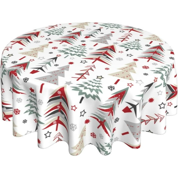 Christmas Tablecloth Round 70 Inch Colorful Red Green Christmas Tree ...