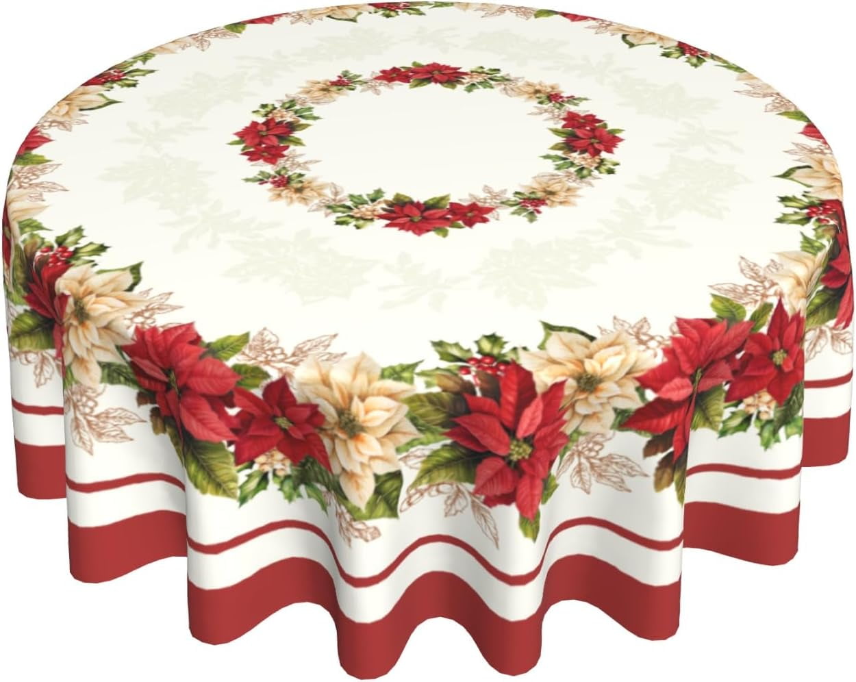 Christmas Tablecloth Round 70 Inch Winter Floral Leaves Print Holiday ...