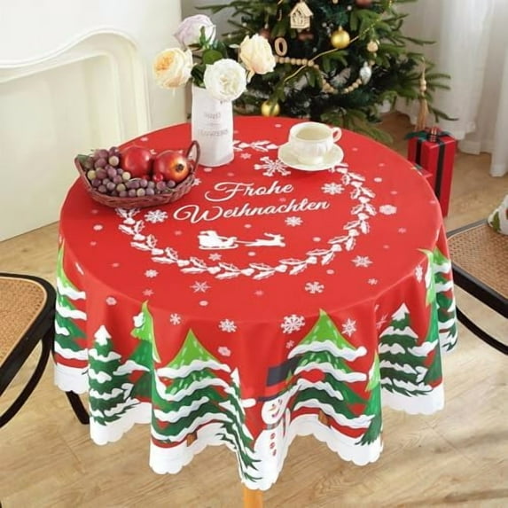 Christmas Tablecloth Round 70Inch Tableclothes, Christmas Tree+Santa ...