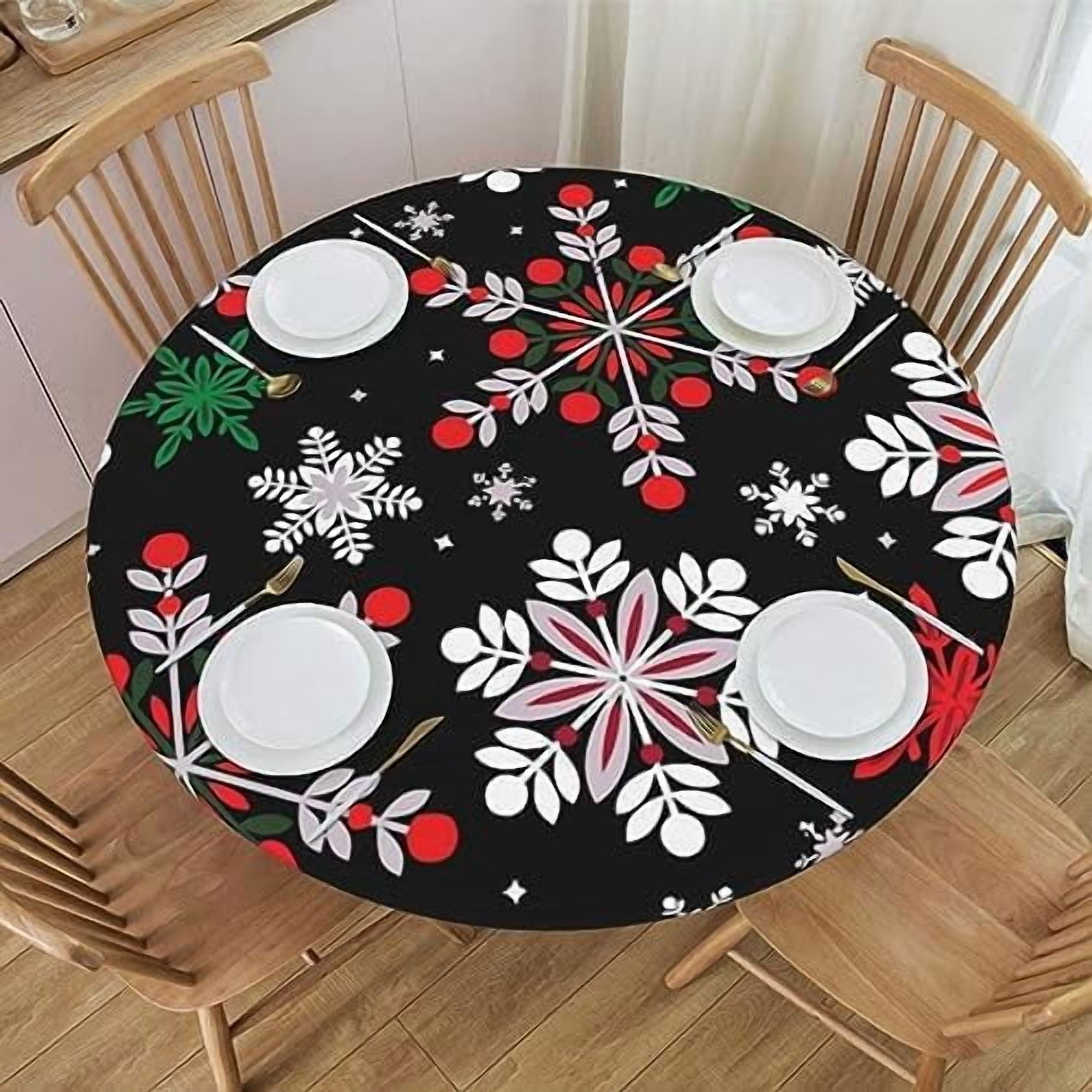 Christmas Tablecloth Round Fitted Winter Decor - Christmas Colorful ...