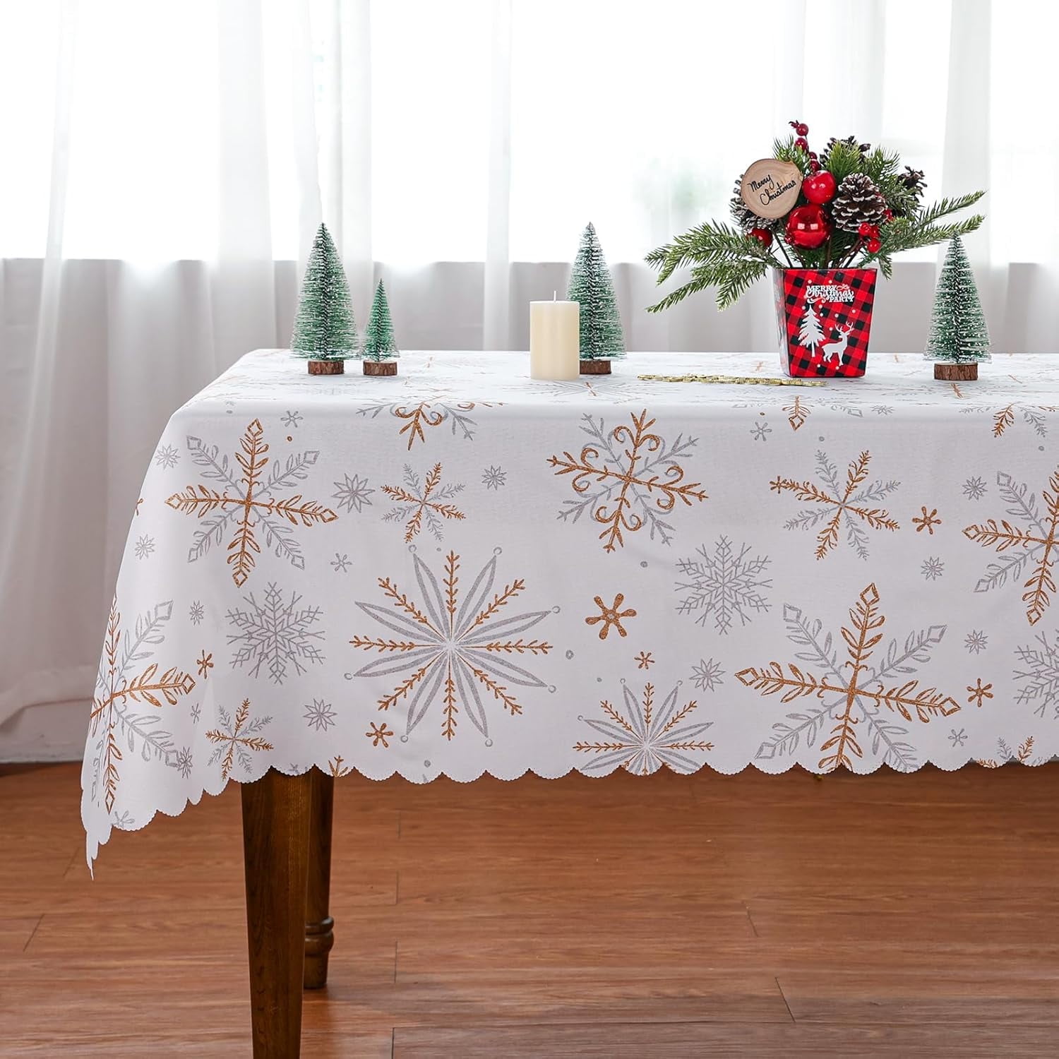 Christmas Tablecloth, Snowflake White Gold Decor Decorations for Home ...