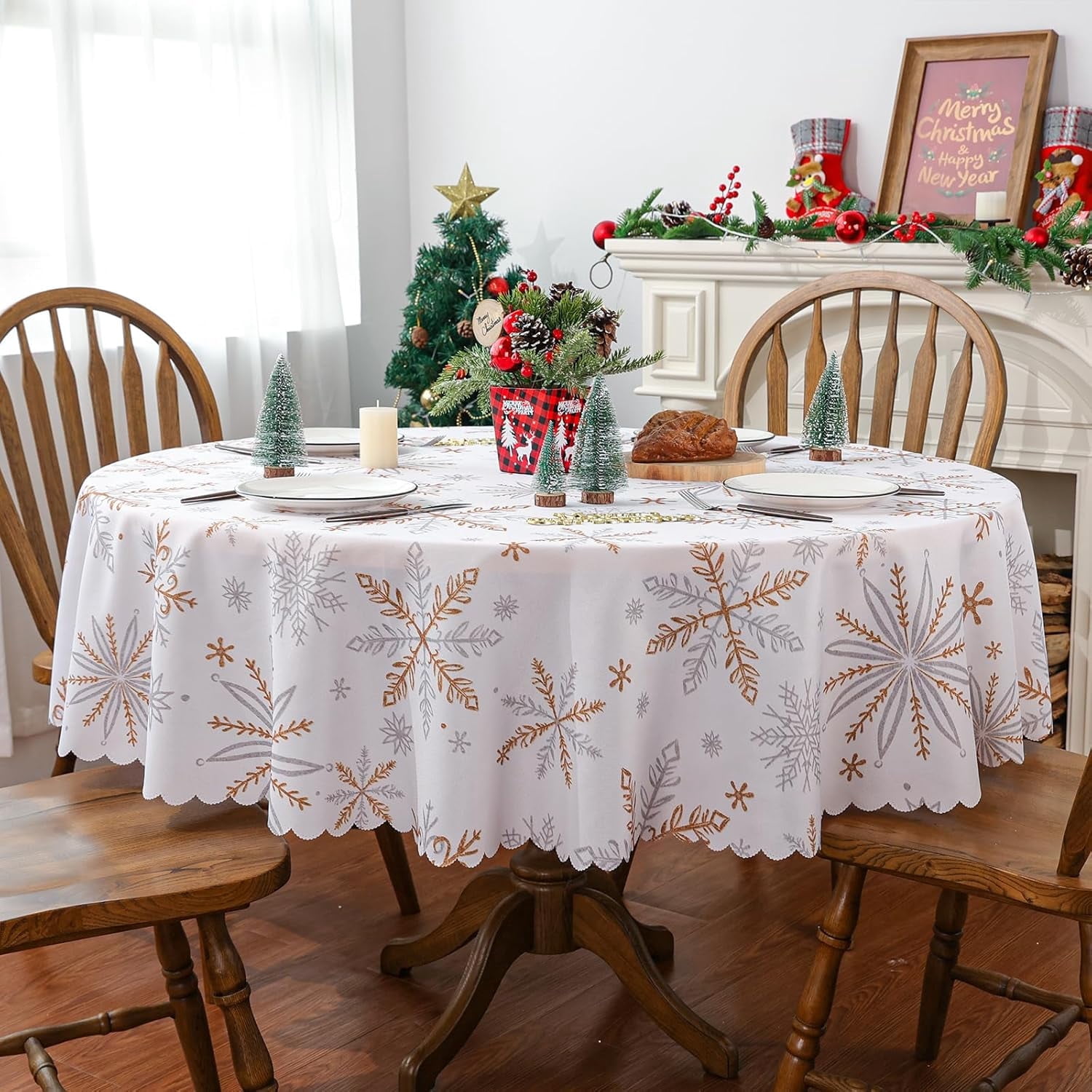 Christmas Tablecloth, Snowflake White Gold Decor Decorations for Home ...