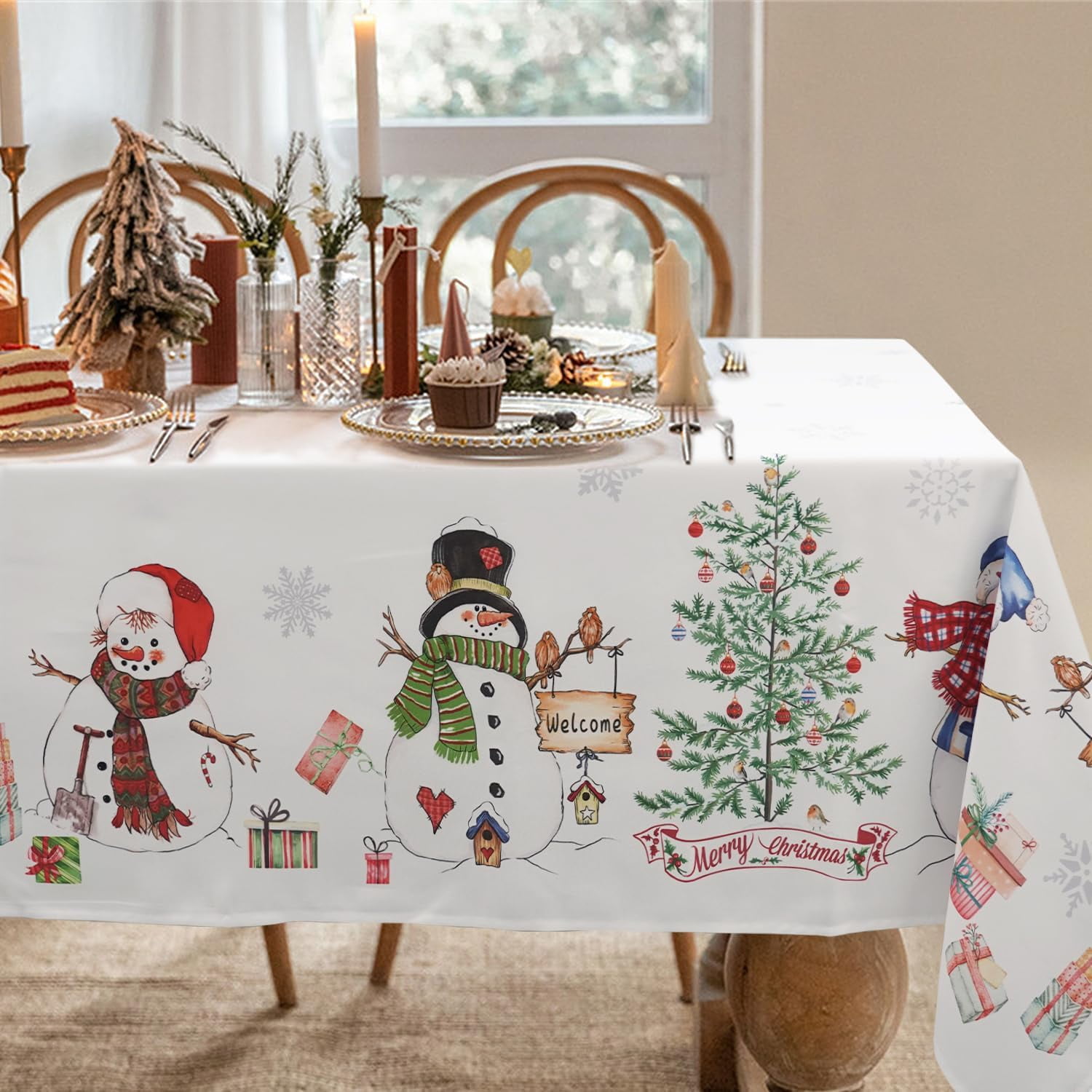 Christmas Tablecloth Snowman Christmas Snowflake Trees, Christmas ...