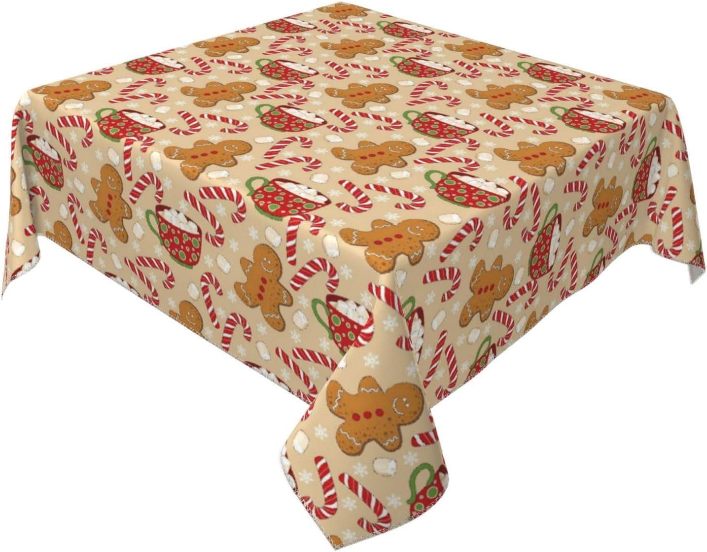 Christmas Tablecloth Square 54×54 Inch, Gingerbread Man Candy Cane ...