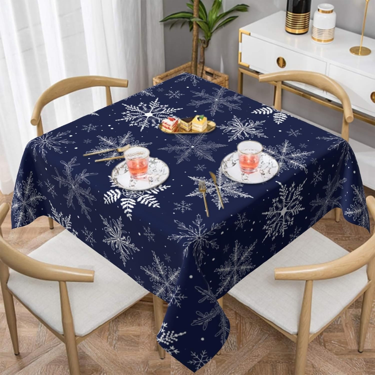 Christmas Tablecloth Square 60×60 Inch Blue Snowflake Winter Table ...