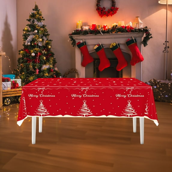 Christmas Tablecloth, Themed Plastic Tableware with Xmas Tree Patterns ...