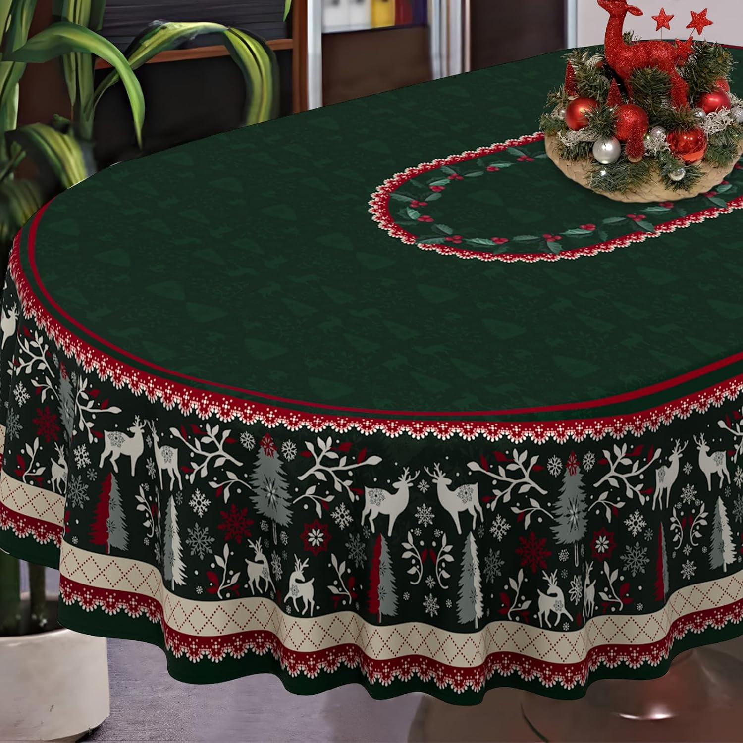 Christmas Tablecloth Winter Holiday Table Cloth Washable Christmas Tree ...