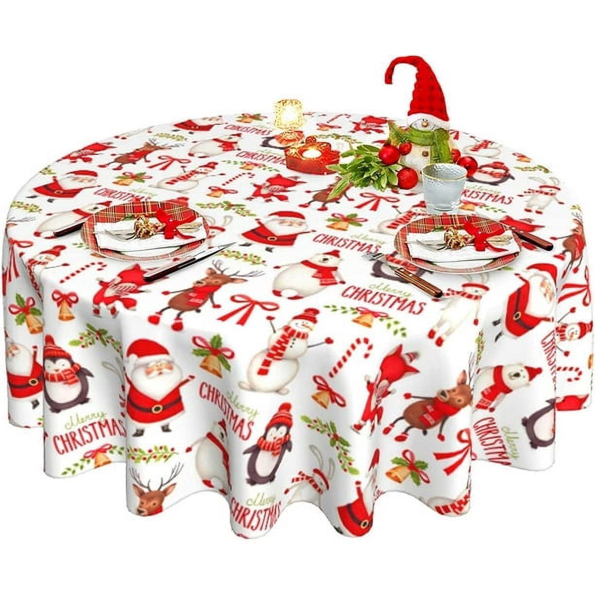 Christmas Tablecloth, Winter Round Tablecloth 60 Inch, Xmas Snowman ...