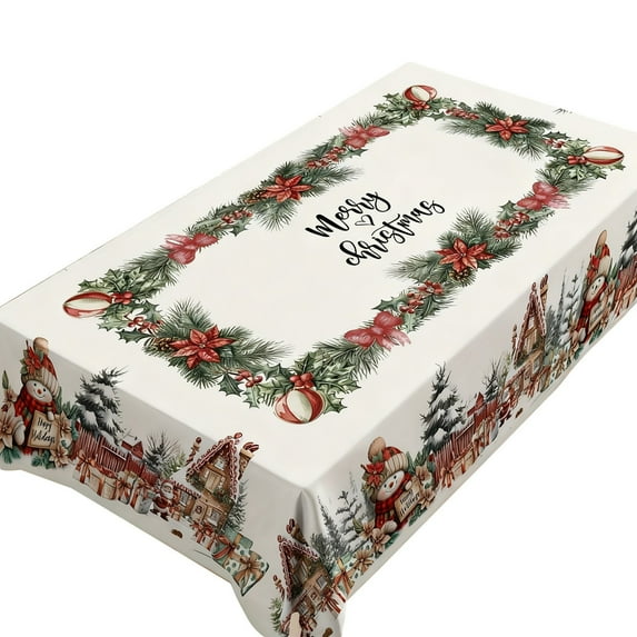 Christmas Tablecloth With Digital Print - Tree Snowman Reindeer Design ...