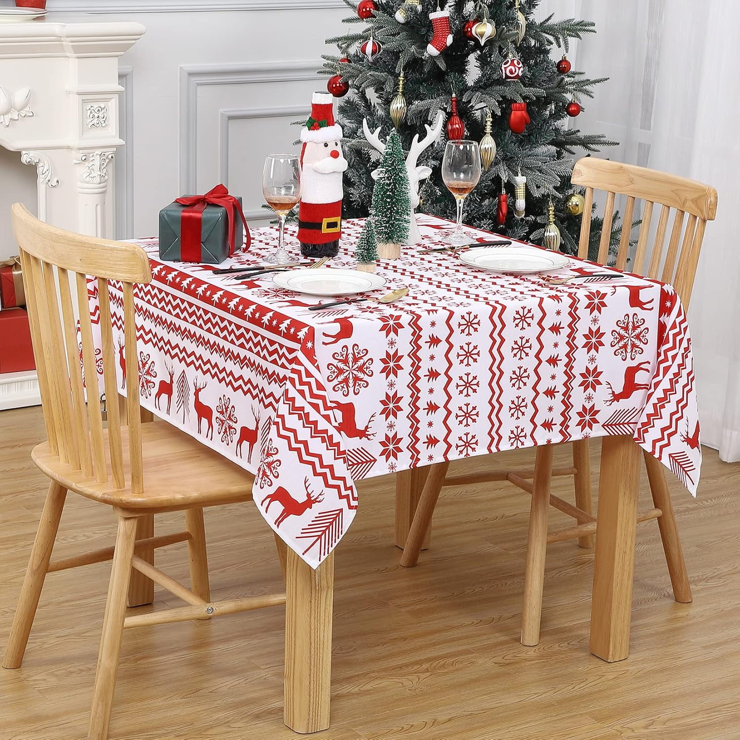 Christmas Tablecloth, Xmas Tree and Deer Design Square Table Cloth ...