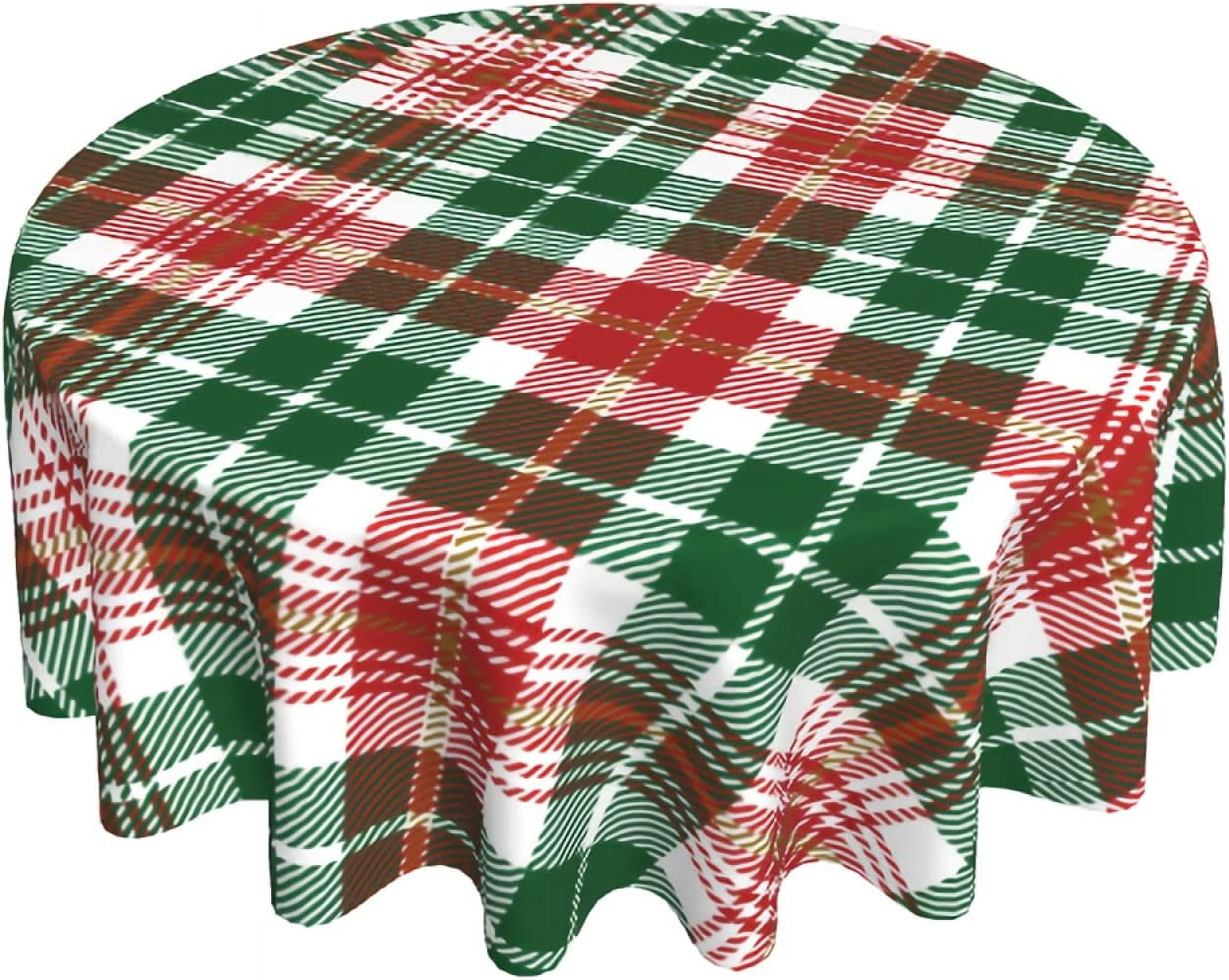Christmas Tablecloths Round 60 Inch Xmas Buffalo Plaid Red Green Print ...