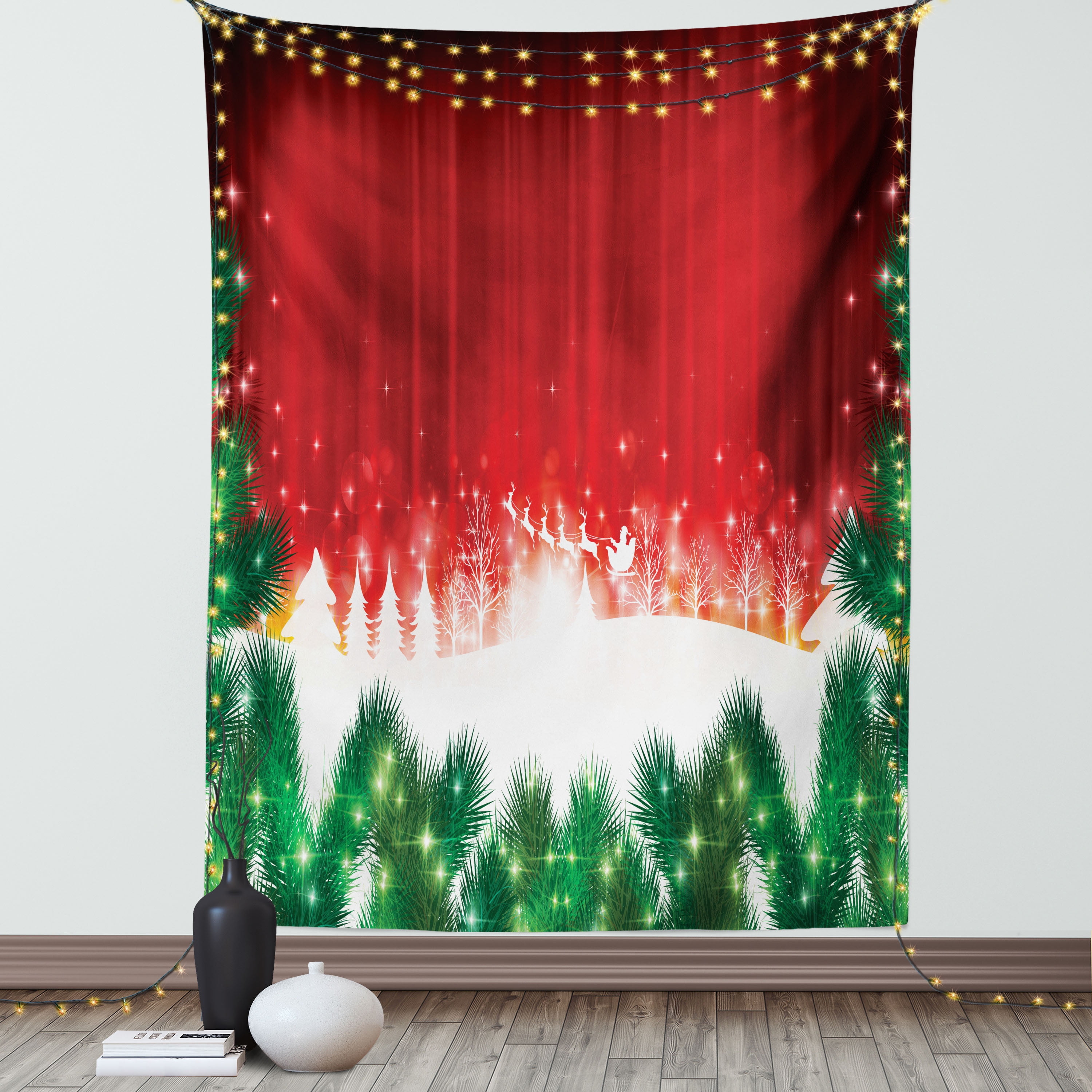 Christmas Tapestry, Blurry Xmas Carol Background with Santa Fir Rudolph ...