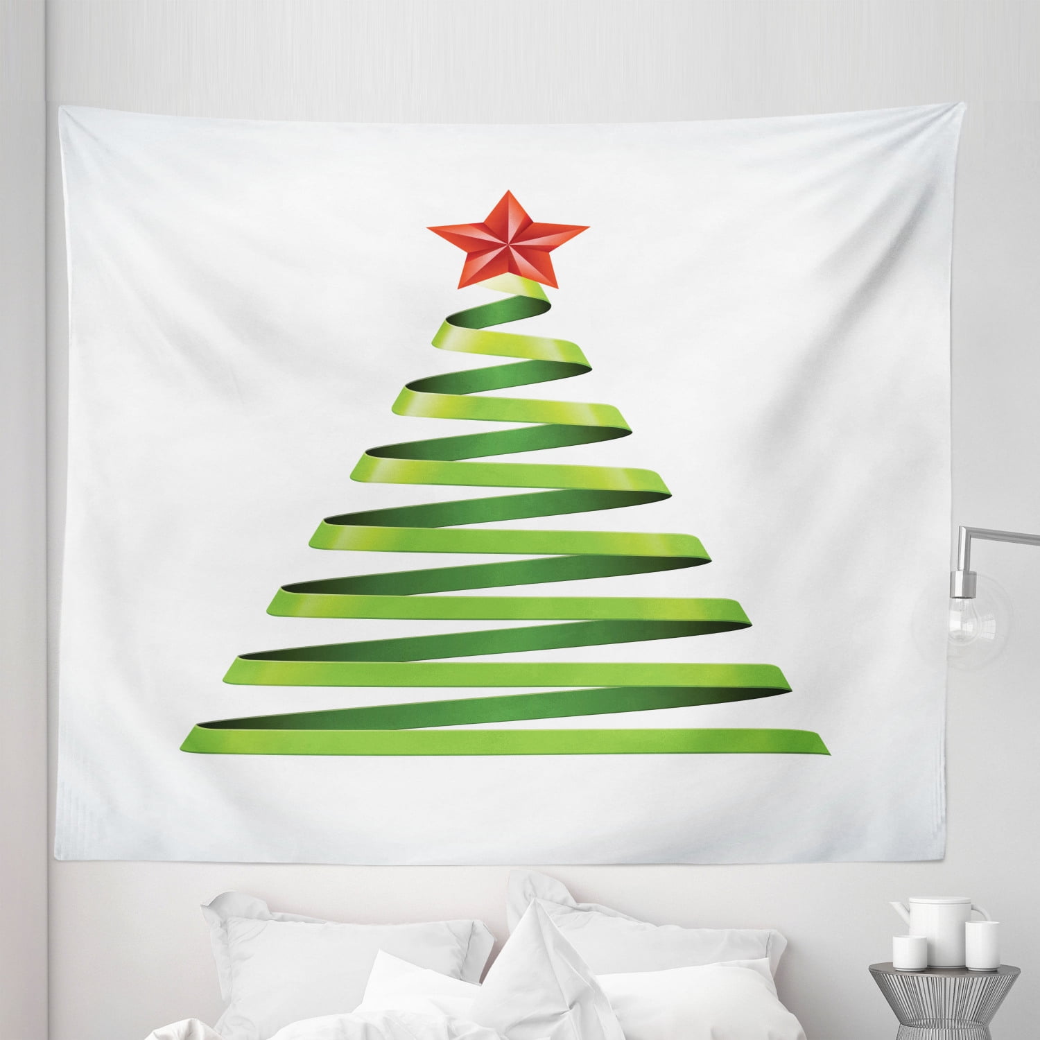 Christmas Tapestry, Ribbon Design with Tree Topper Star for New Year ...