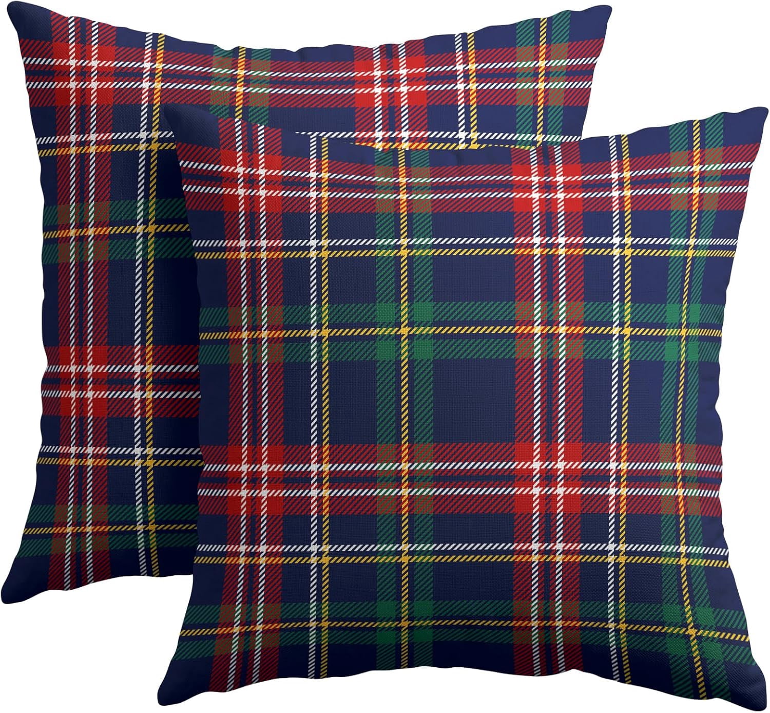 Christmas Tartan Pillow Covers 18x18 Set of 2 Navy Blue Green Red Plaid ...