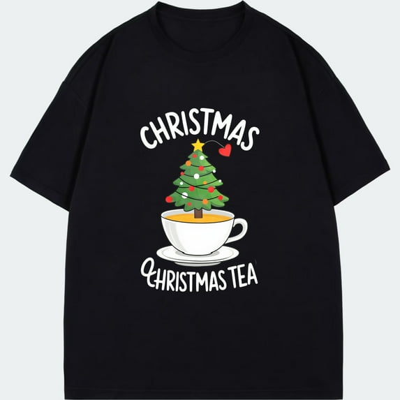 Christmas Tea T Shirt Black Christmas Tree In Tea Cup Design For ...