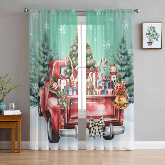Christmas Teal Green Sheer Curtains 63 Inch Length 2 Panels Set, Semi ...