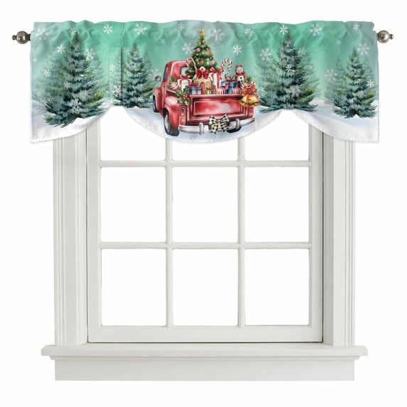 Christmas Teal Green Tie Up Valance Curtains for Windows, Kitchen ...