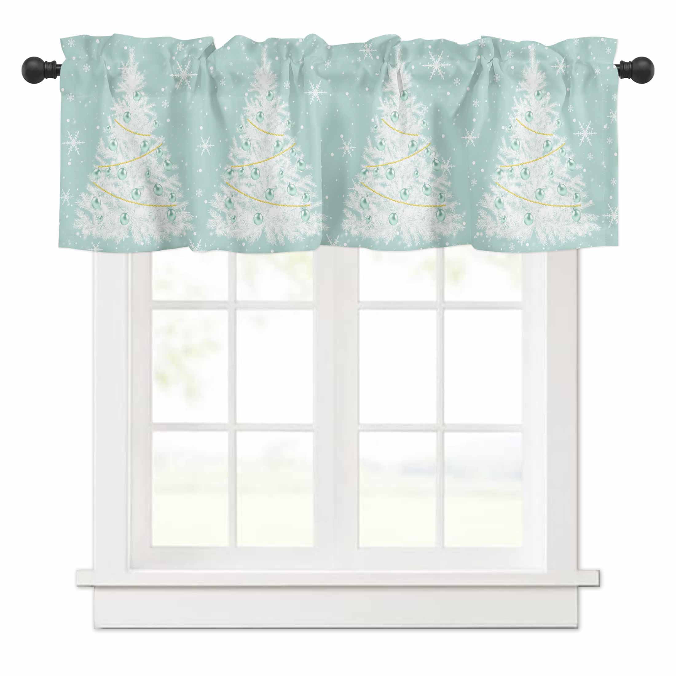 Christmas Teal Valances for Windows Green White Xmas Tree Winter ...
