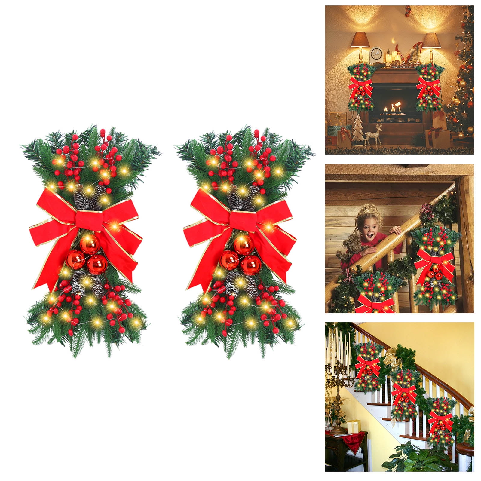Christmas Teardrop Swag,24" Prelit Artificial Xmas Staircase Swag ...