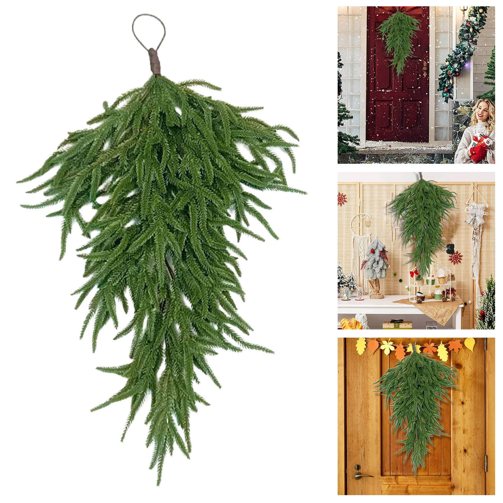 Christmas Teardrop Swag for Front Door, Real Touch Artificial Greenery ...