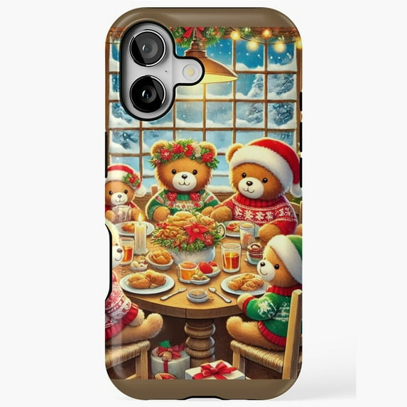 Christmas Teddy Bear Family Cozy Winter Scene iPhone Case 17 11 12 13 ...