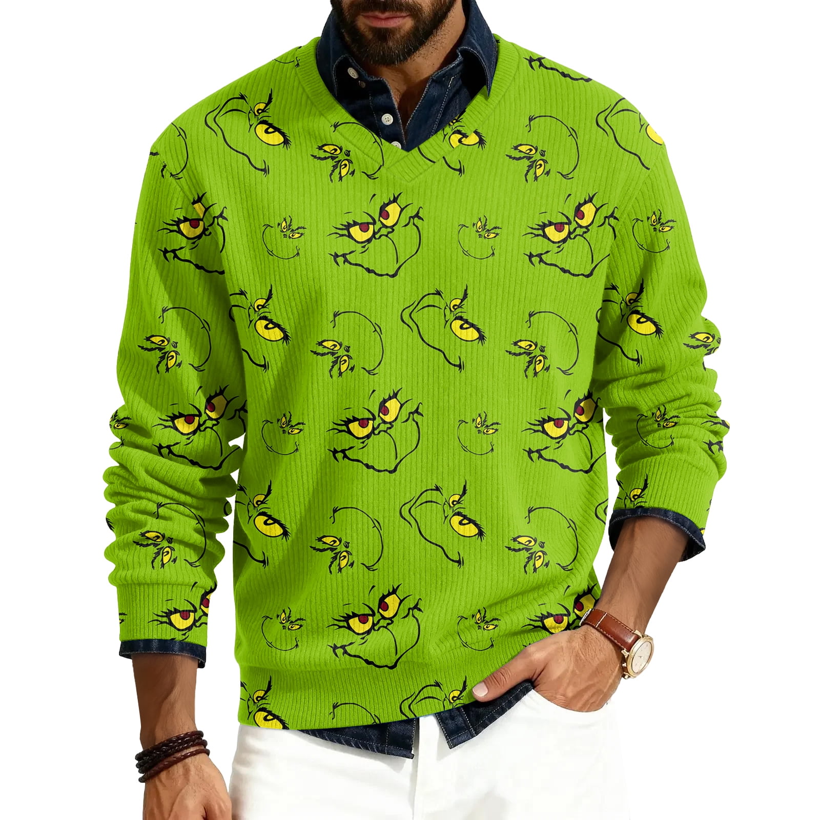 Christmas Tee Shirts for Men Christmas Ugly Sweater for Men Fluorescent ...