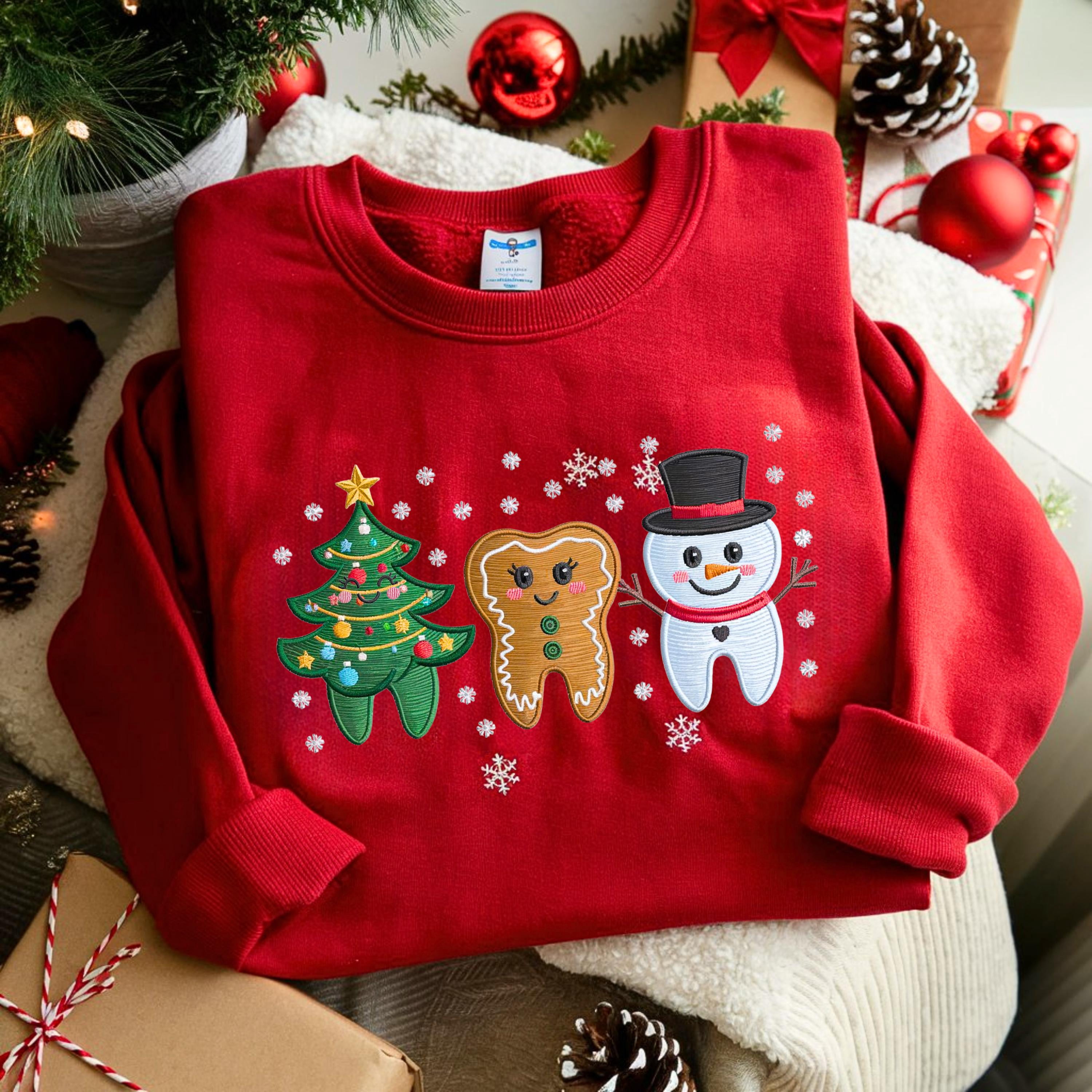Christmas Teeth Embroidered Sweatshirt, Dentist Xmas Embroidery Shirt ...