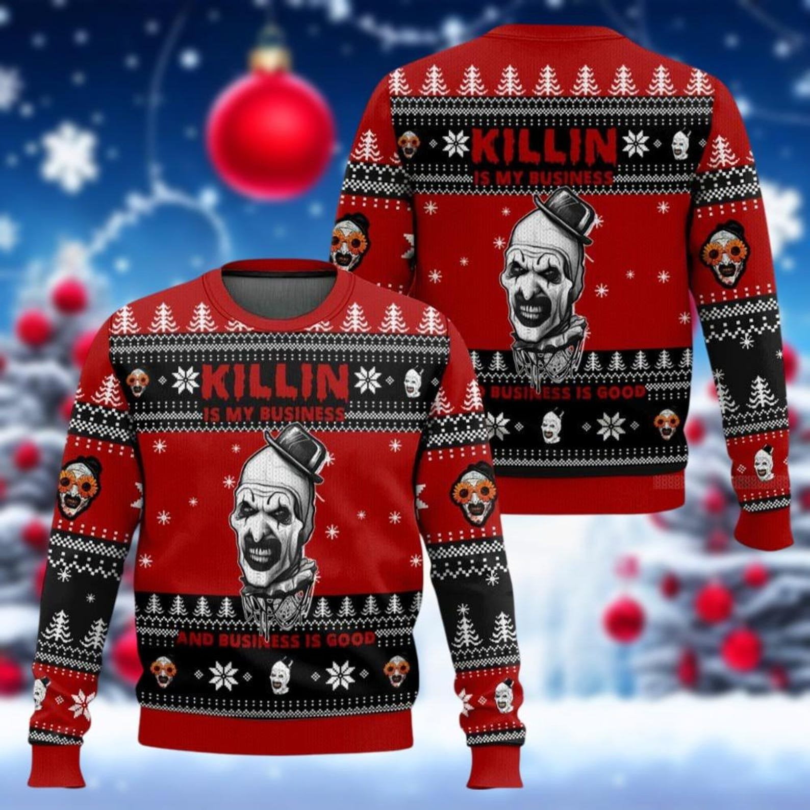 Christmas Terrifier Ugly Sweater, Horror Xmas Movie Holiday Sweater ...