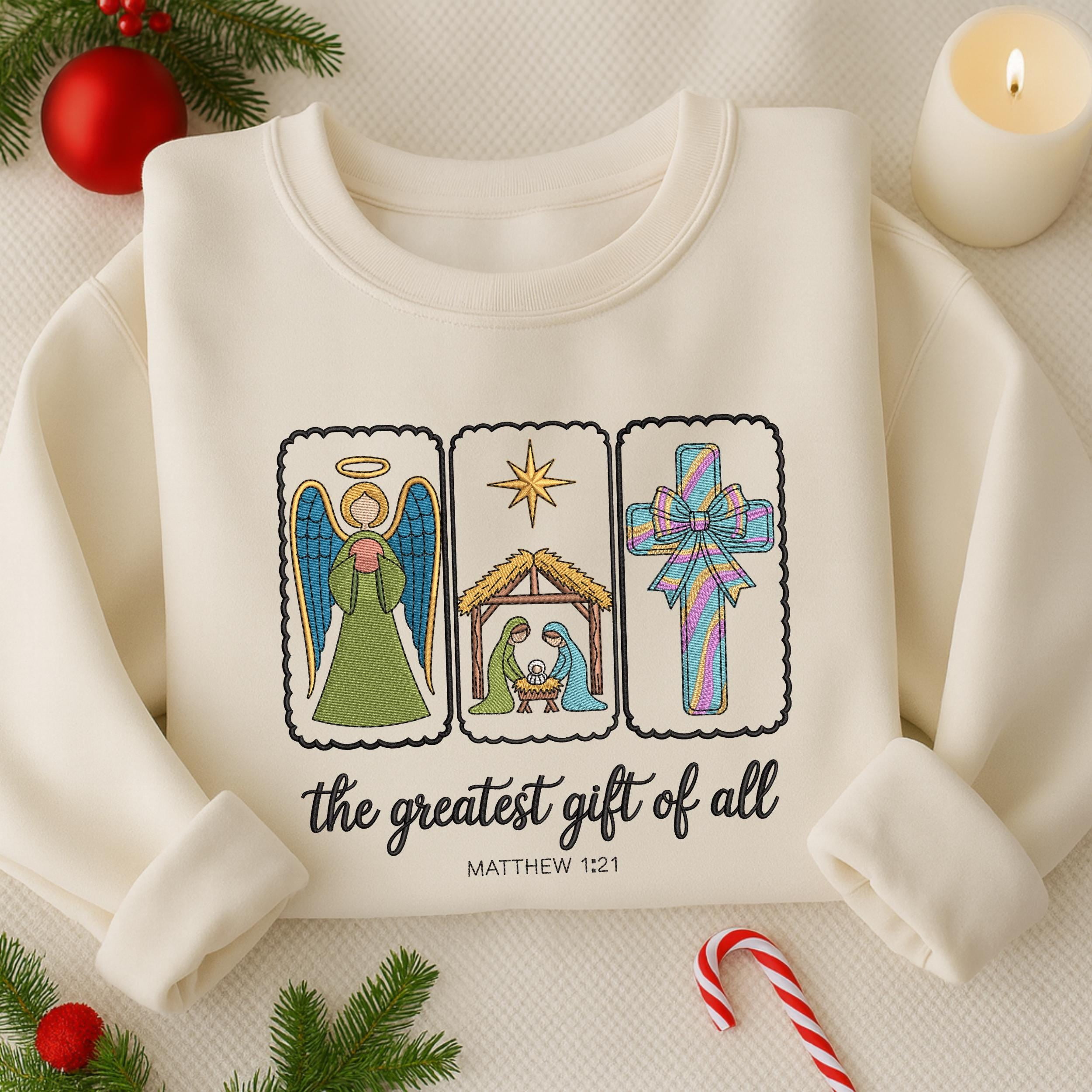 Christmas The Greatest Gift Of All Embroidered Sweatshirt, Christian ...